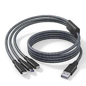 Multi Charging Cable 3M Nylon Braided Cord 3 in 1 USB charger Cable 10Ft Multiple Ports with Lightning Type C Micro USB Connectors for iPhone Android Cell Phones Tablets Universal Use Charging Only