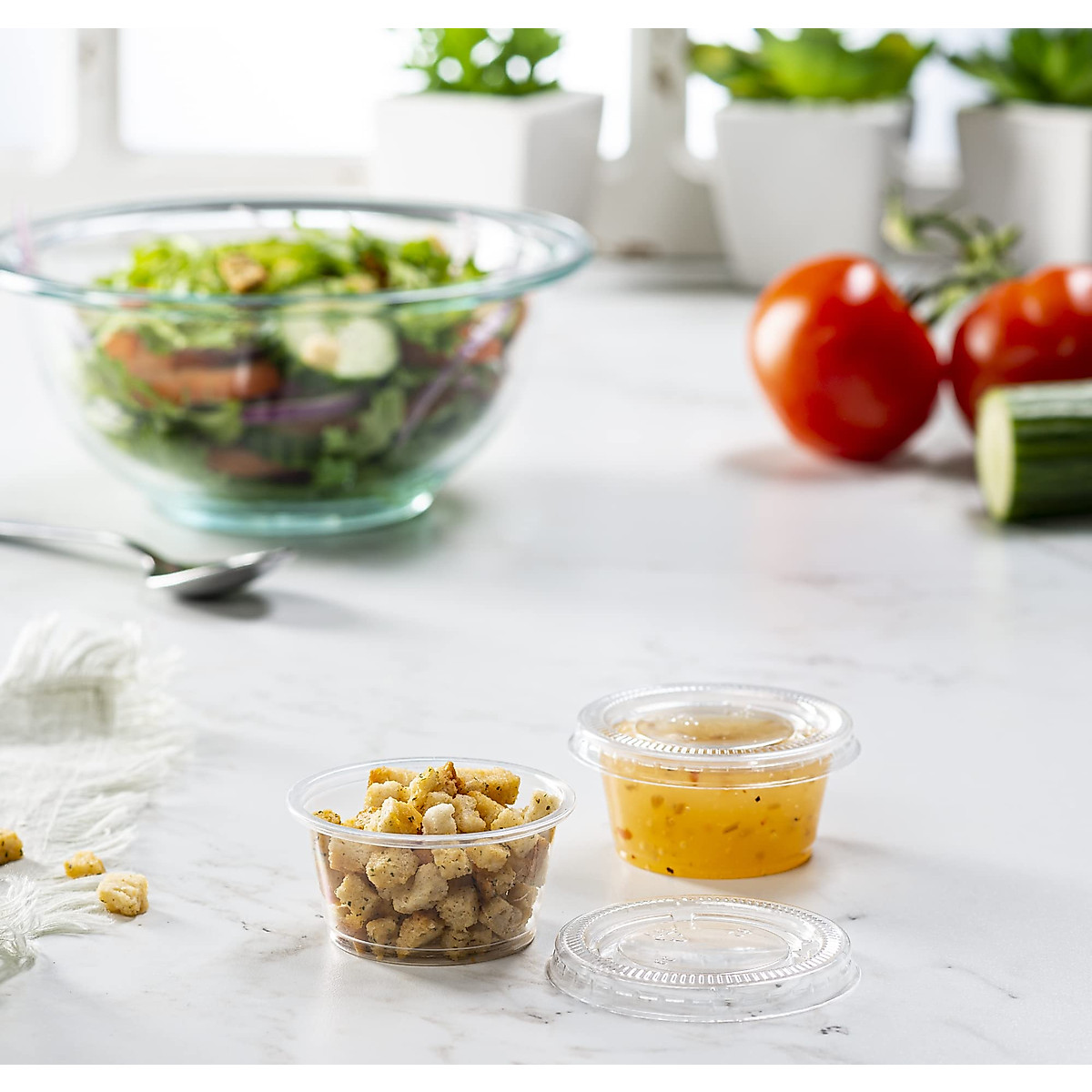 (2 oz - 200 Sets) Clear Diposable Plastic Portion Cups With Lids, Small Mini Containers For Portion Meal Prep, Sauce Cups, Slime, Condiments, Medicine, Dressings, Crafts, Disposable Souffle Cups