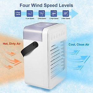 VIIMI Portable Air Conditioner, 6-IN-1 Evaporative Personal Air Cooler Humidifier with 4 Speeds 7 Colors Light, 70°Oscillation USB Quiet Air Cooler white