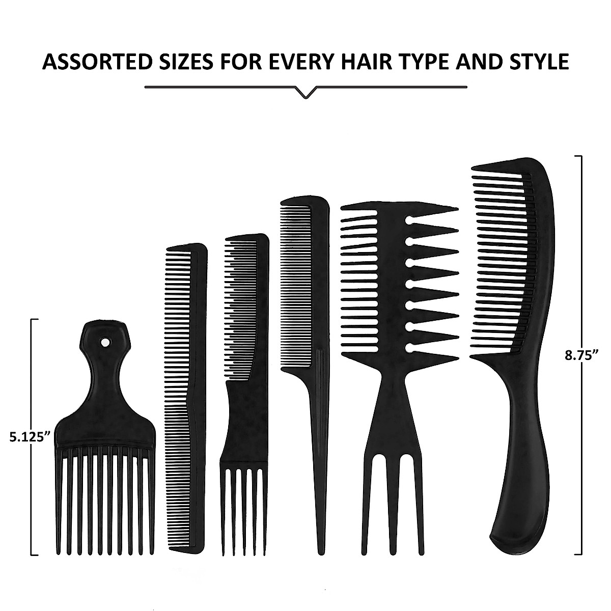 Expressions 12pc Styling Combs, Hair Comb Set for All Hair Types, Professional Barber Supplies, Durable Material, Gentle on Hair
