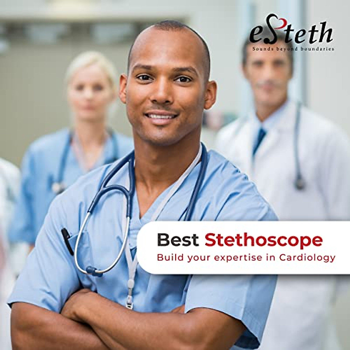 eSteth Cardiology Stethoscope - Professional Tool for Cardio Diagnostic - Ultra Sensitive Single Head Chest Piece, Broad Headset - Extra Ear Tips & Non-Chill Ring - 30" Flexible Tubing, Navy Blue