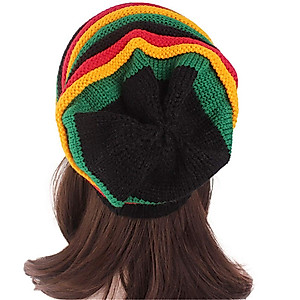 Qhome Fashion Jamaican Reggae Cap Multi-Colour Striped Rasta Hat Slouchy Baggie Beanie Skullies Gorro Rasta Women