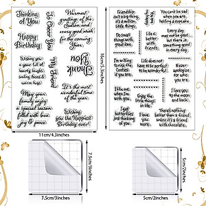 4 Sheets Sentiments Rubber Clear Stamps Set Different Sentiments Rubber Clear Stamp 2 Pieces Acrylic Stamp Blocks Tools with Grid Lines for Holiday Card Making and DIY Scrapbooking Journaling