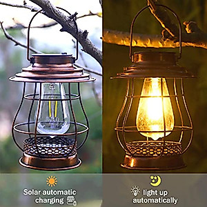 2PACK Solar Outdoor Lights Hanging Garden Decor Solar Lanterns Outdoor Waterproof LED Lights Retro Design for Passage Courtyard，Lawn, Patio Decoration