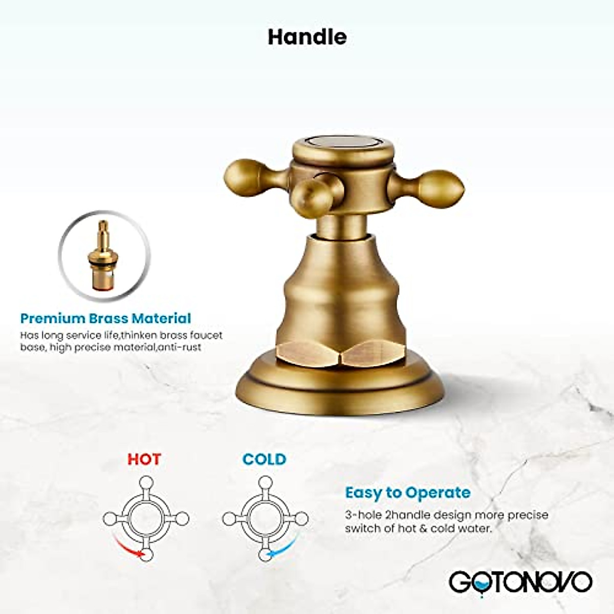 gotonovo 3-Hole Widespread Bathroom Faucet Double Cross Handle Mixer Tap for Bathroom Sink Deck Mount Hot Cold Water Matching Pop Up Drain with Overflow Antique Brass Victorian Spout
