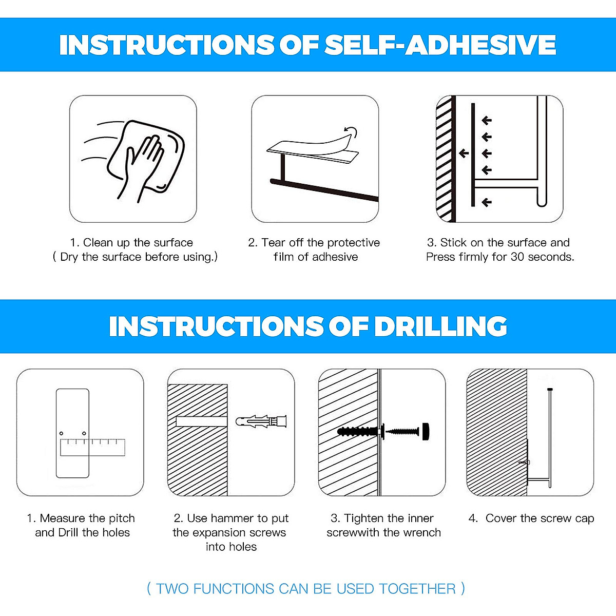 Paper Towel Holder - Self Adhesive or Drilling, Under Cabinet Black Paper Towel Rack, SUS304 Stainless Steel Wall Mount Towel Paper Holder for Kitchen, Pantry, Sink, Bathroom