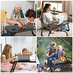 Zapuno Laptop Lap Desk, Foldable Laptop Table Tray with 4 USB Ports Storage Drawer and Cup Holder, Laptop Bed Desk Laptop Stand for Bed Lap Tray Portable Standing Table for Bed Couch Floor