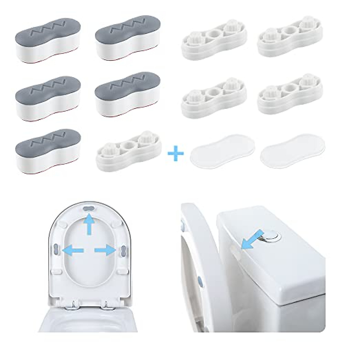 Bidet Toilet Seat Bumpers,Toilet Lid Bumper with 2 Height Choose,Strong Self Adhesive Universal Bidet Bumpers,Avoid Touching Toilet Seat Bumper 5 for Toilet Lid, 2 for Toilet Tanks (Peanut, Grey)