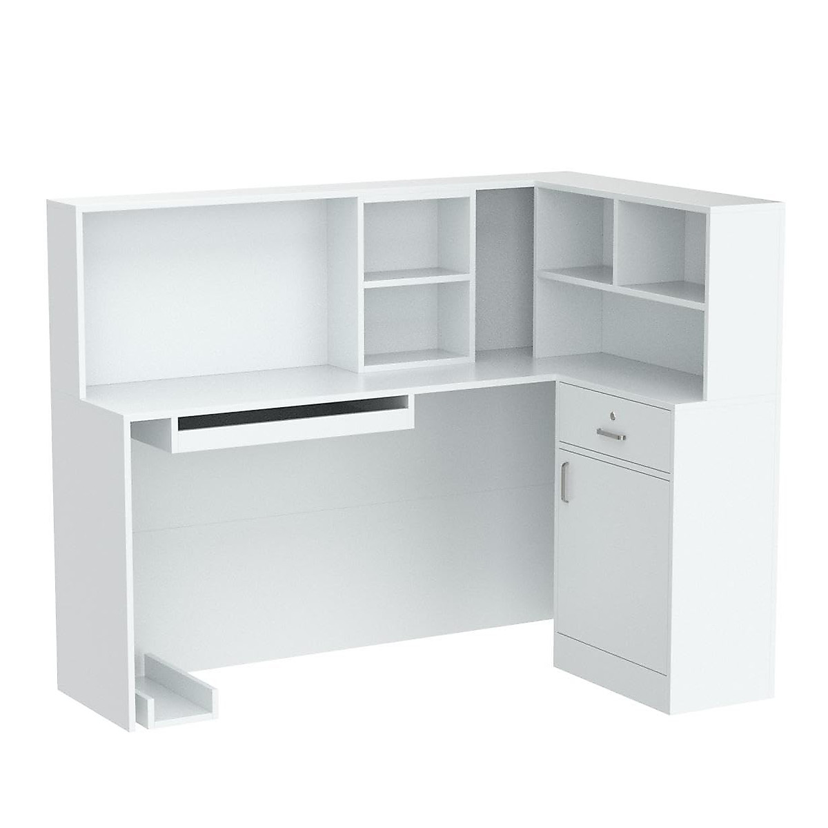 FAMAPY Modern Reception Desk Front Desk Reception Counter, Large Storage Shelves and Drawers, Retail Counter for Reception Room White