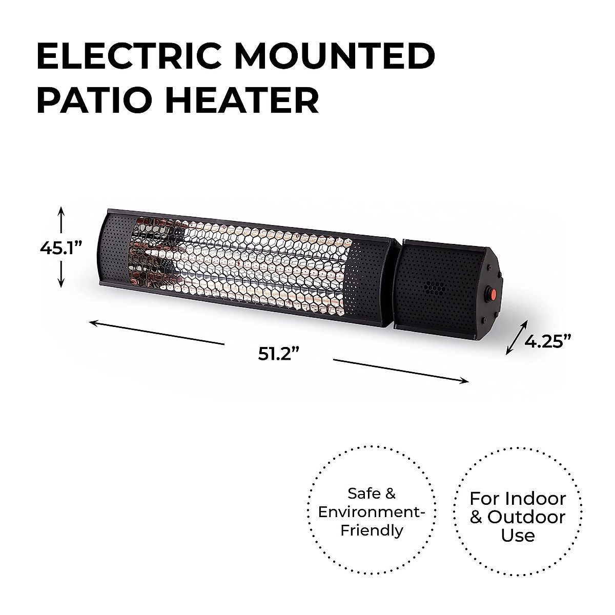 Permasteel Outdoor Wall-Mounted Space Heater | Electric Patio Heater with Remote, 1500W, PH-90203-BK-AM, Infrared Radiant Heater for Small Spaces, Indoors & Outdoors