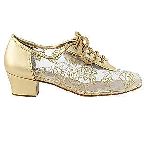 Very Fine Dancesport Shoes - Ladies' Practice, Salsa, Latin Ballroom Dance Shoes - Classic 2002-1.5-inch Heel & Canvas mesh Shoe Bag (Light Gold Leather & #79 Mesh, Size 7.5)