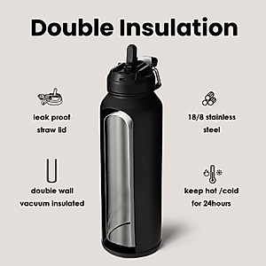 BOTTLE BOTTLE 40oz Insulated Water Bottle with Straw Sport Stainless Steel Water Bottle with Handle Lid Outdoor Sports Bottle for Pills (black)