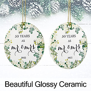 50 Year Anniversary Ornament 2023, 50th Anniversary Collectible Holiday Christmas Ornaments, 50 Years as Mr and Mrs Wedding Anniversary for Parents,Couple, Christmas Tree Ornaments 2023