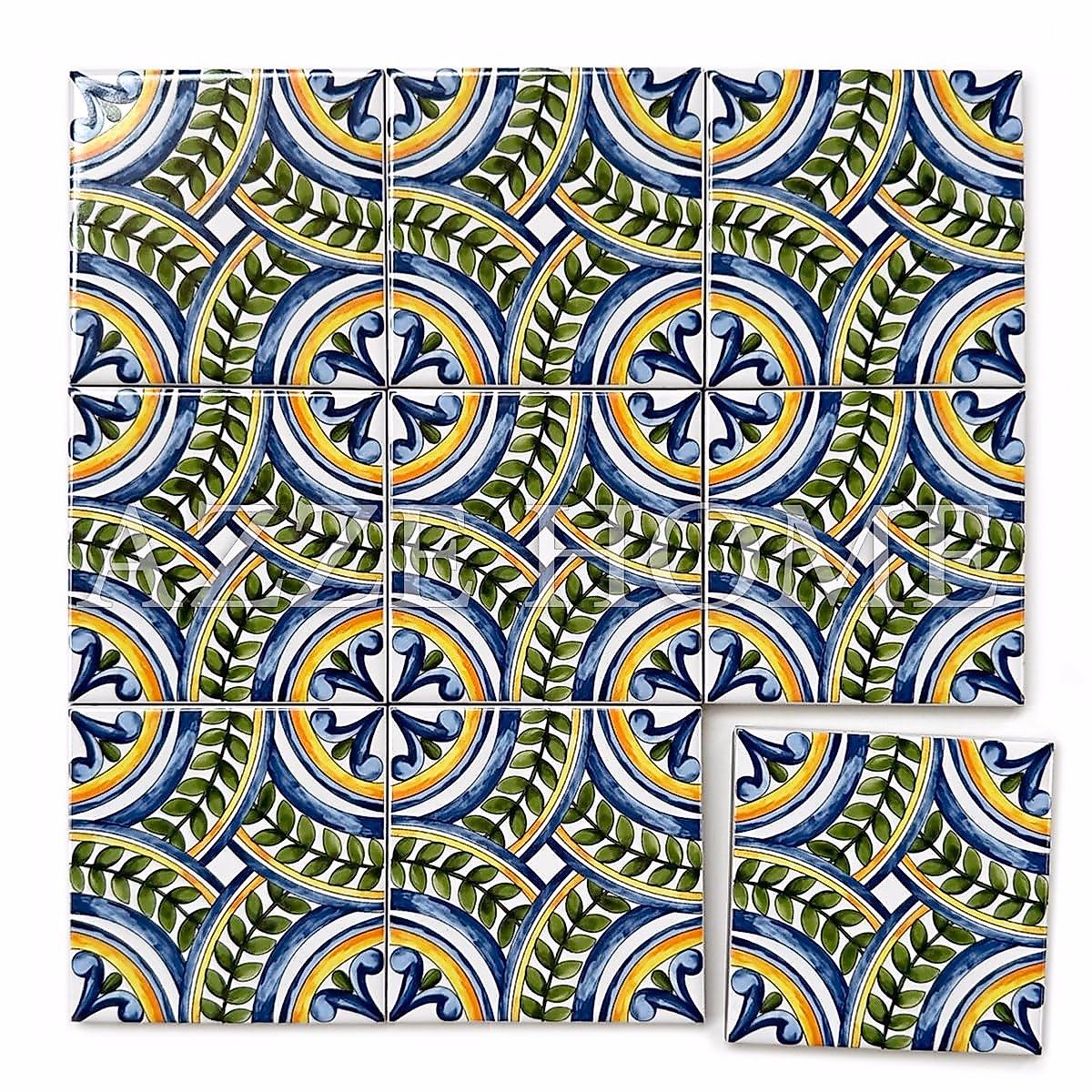 AZZEHOME Porcelain Tiles 4x4'', Pack of 10 Handmade Products, (NOT Stickers) Balcony, Garden, Bathroom, Kitchen, Indoor & Outdoor Ceramics, ics132