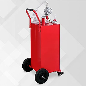 Arksen 35 Gallon Portable Gas Caddy Fuel Storage Tank Large Gasoline Diesel Can Hand Siphon Pump Rolling Flat-Free Solid Rubber Wheels Boat ATV Car Motorcycle