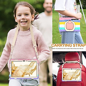 BRAECN Case for Galaxy Tab S9/S8/S7 11 Inch SM-X710/X700/T870, Rugged Silicone Cover with Stable Kickstand, S Pen Holder, 360°Rotating Handel Grip, Shoulder Strap for Galaxy Tab S9 2023, Colorful Pink