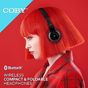 Coby Bluetooth Headphones, Wireless Headphones with Mic Built-in, AUX, Hands-Free Calling, Over-Ear Foldable Headset, Rechargeable, 5-HR Play