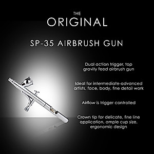 TEMPTU Gravity Feed Airbrush, SP-35 Dual Action Airbrush Gun | Push-and-Pull Trigger | Professional Airbrush For Face, Body & Fine Detail Work | Includes Storage Case