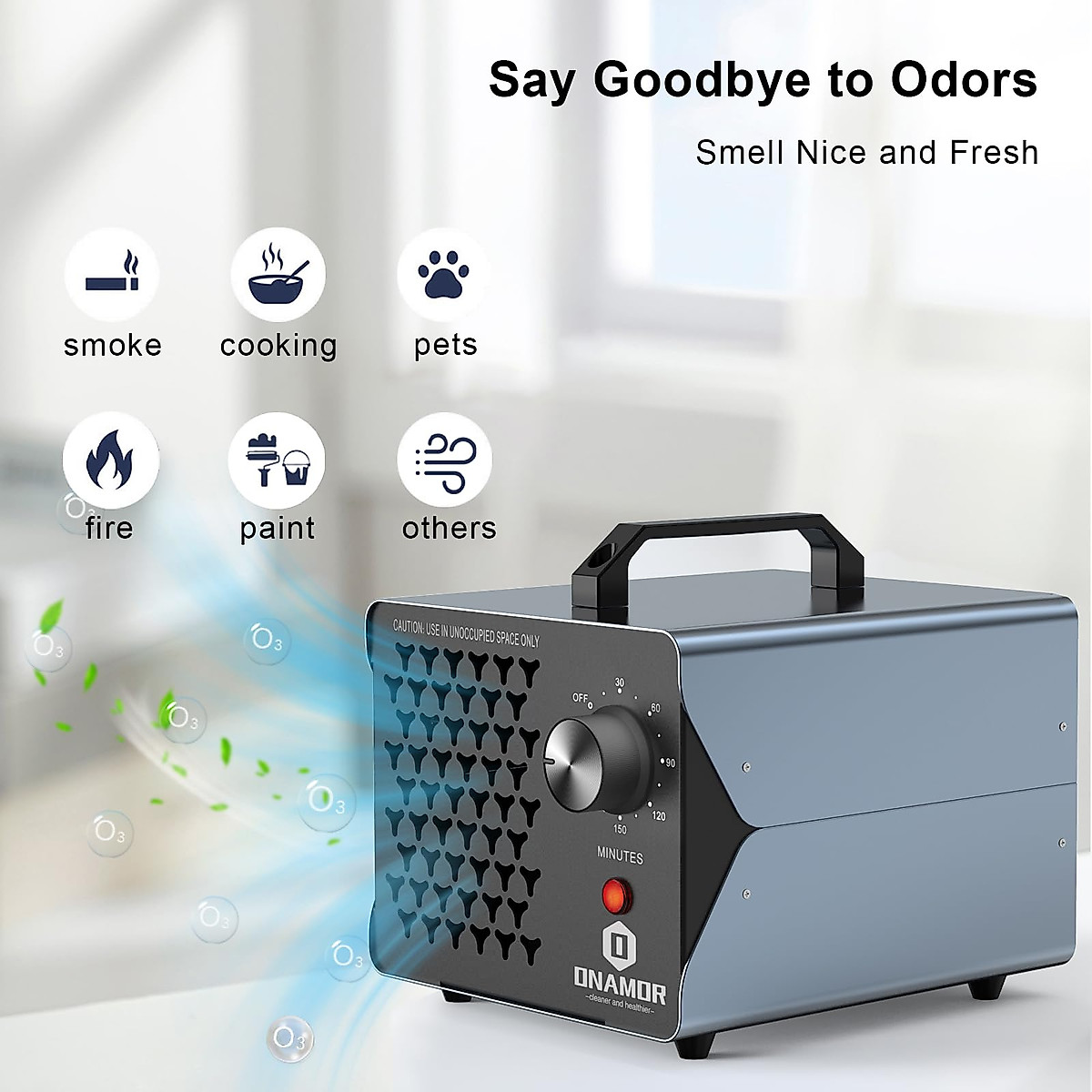 ONAMOR Ozone Generator 30,000mg/h - Ozone Machine for Home, Smoke, Car, and Pet Room. (Suitable for Area of 6,000 Square Feet) - Gray