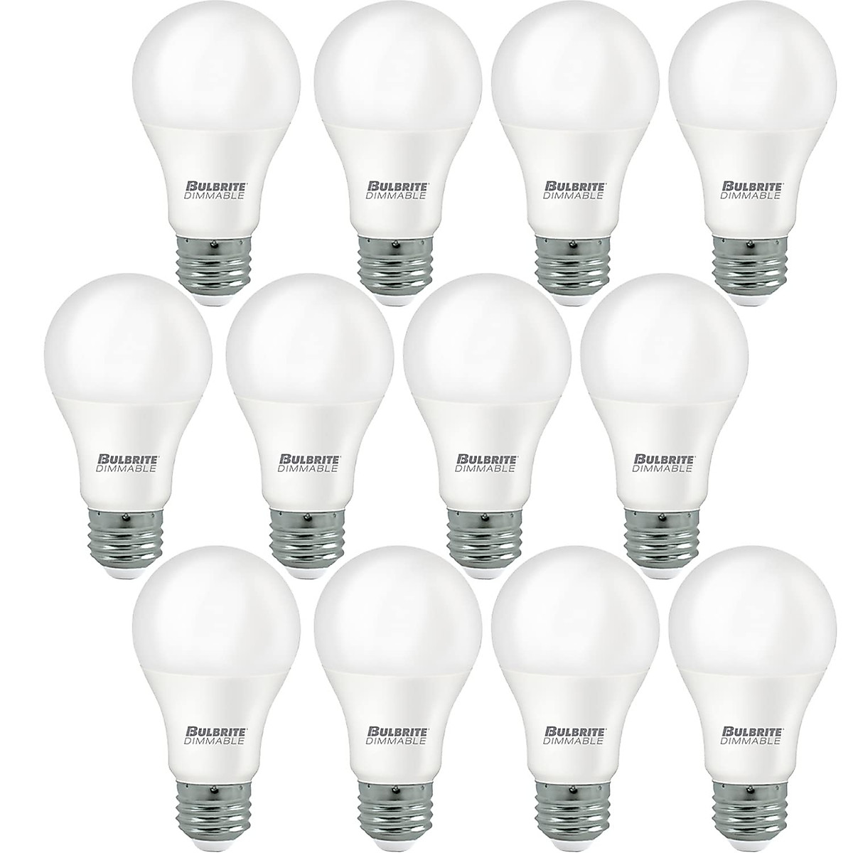 Bulbrite Pack of 12 Item 774235 A19 LED Bulb, 9W, 60W Equiv., Dimmable, 3000K, E26 Base, 120V Soft White Light, A-Type Bulb