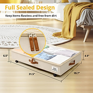Under Bed Storage with Wheels, 50L Large Underbed Storage Containers with Clear Lid, 2 Pack Rolling Under Bed Shoe Organizer, Under Bed Drawers on Wheels for Blankets, Clothes, Shoes, Bedding