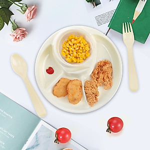 Hedume Set of 8 Toddler Feeding Divided Plates with Fork and Spoon, 4-Compartment Divided Plastic Kids Tray with Deep Sides for Baby, Toddler & Child Feeding, BPA Free, Microwave & Dishwasher Safe