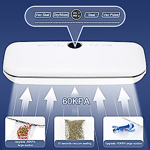 Vacuum Sealer Machine, Automatic Food Vacuum Sealing for Food storage & preservation, Apply to Dry, Wet and Other Kinds of Food, Vacuum Pumping Function, Simple Design and 10 Pcs Seal Bags for Free