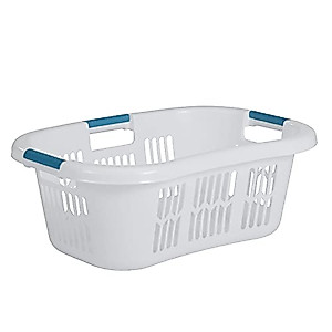 Rubbermaid 2.1 Bushel Small Hip Hugger Portable Plastic Home Laundry Basket with Grab Through Handles, White (2-Pack)