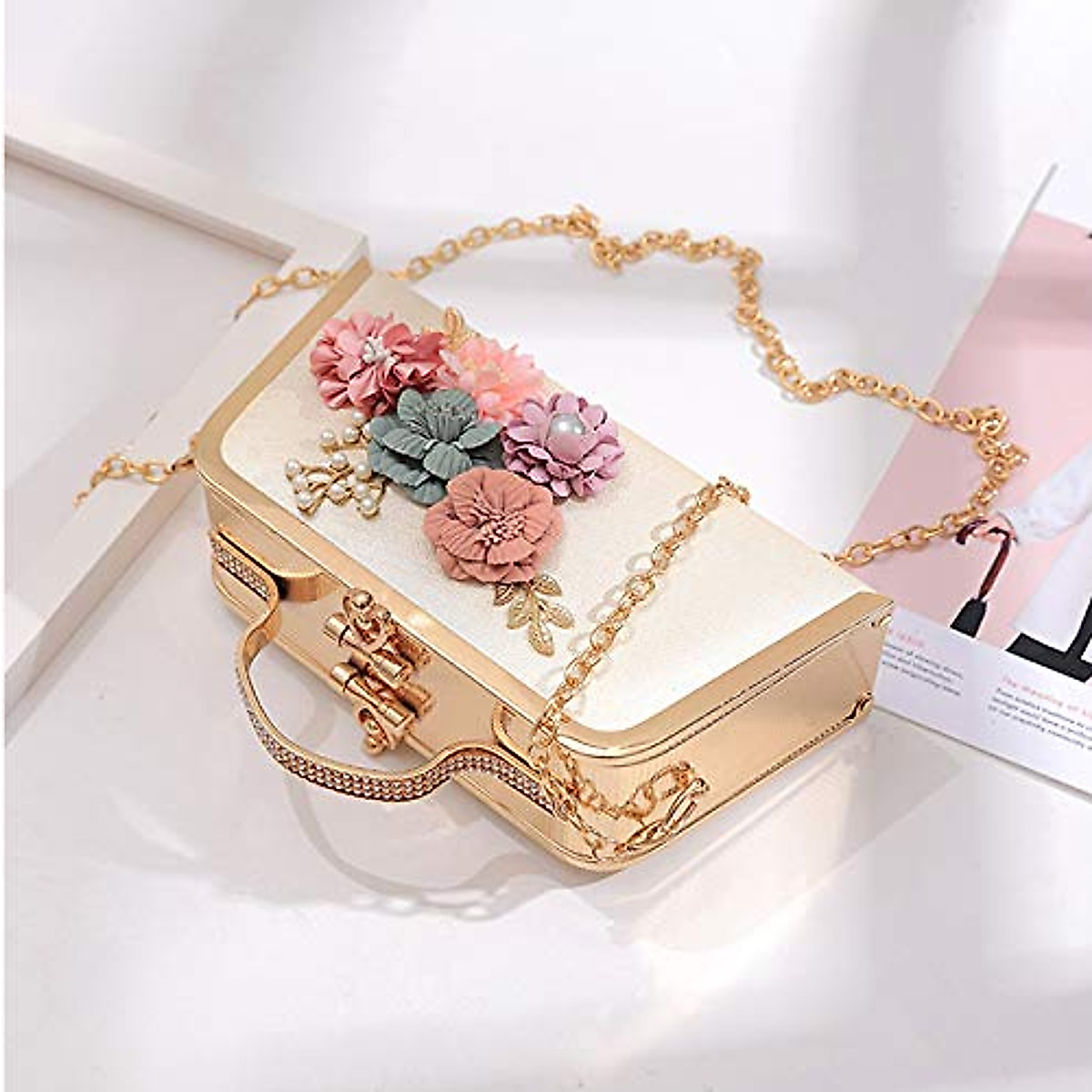 L-COOL Women's Retro Handbag Clutches Purse Bags Flower Vintage Shoulder Bag Evening Handbag (Purple)