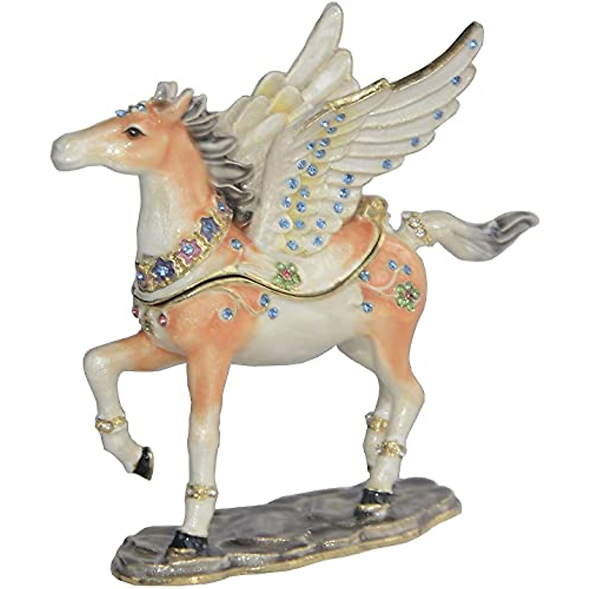 MIXDOM Flying Horse Trinket Box Jewelry Box Hand Painted Decorative Box with Hinged Lid Ring Earring Holder AnimalFigurine Collectible