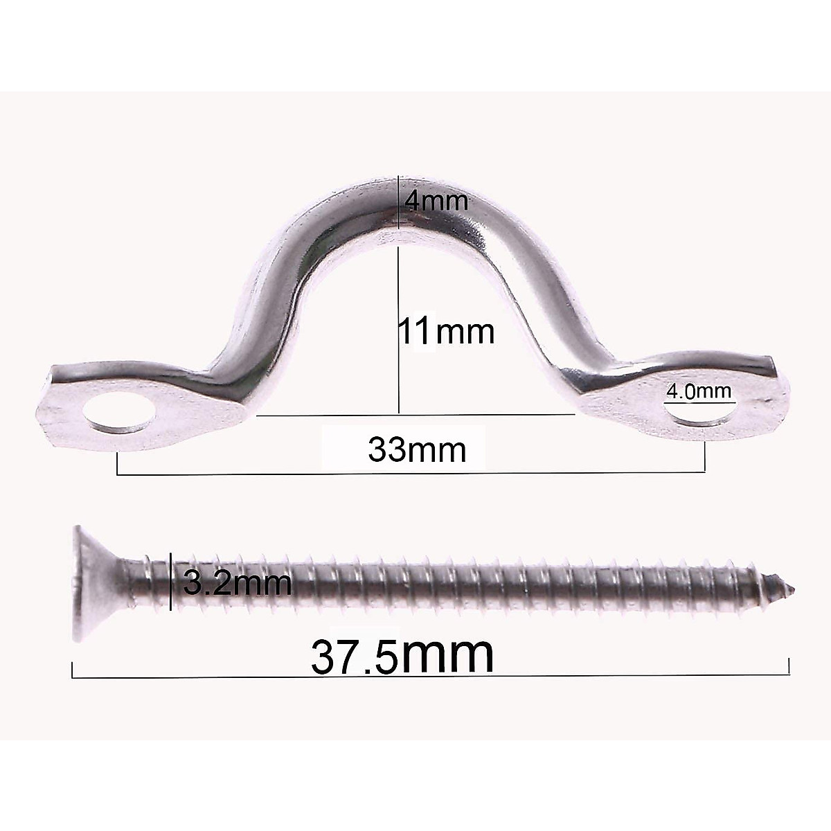 PENTA ANGEL 10PCS 1/4" 316 Stainless Steel M4 Pad Eye Deck Loops Strap with 20PCS 3.5mm Fast Installation Standard Cross Flat Head Tapping Wood Screws (M4-10PCS)