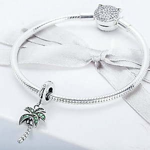 Palm Tree Dangle Charm 925 Sterling Silver Summer Vacation Charm Beads for Bracelet & Necklace