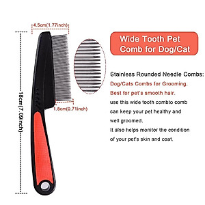 Iluadme 2 Pieces Fine Tooth and Wide Tooth Dog Grooming Comb - Rubber Handle Hair Comb for Small Dogs & Cats with Flea and Tick Removal (2PCS, Black Red)