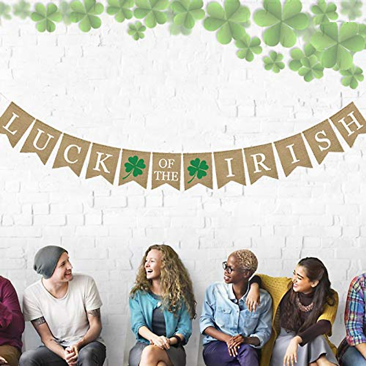 1/2Pcs St Patrick's Day Decorations Shamrock Burlap Banner,Burlap Banner for Mantel Fireplace Spring Holiday Accessory Wall Pennant Bunting Home Indoor Outdoor Scene Party Green Decor (C)