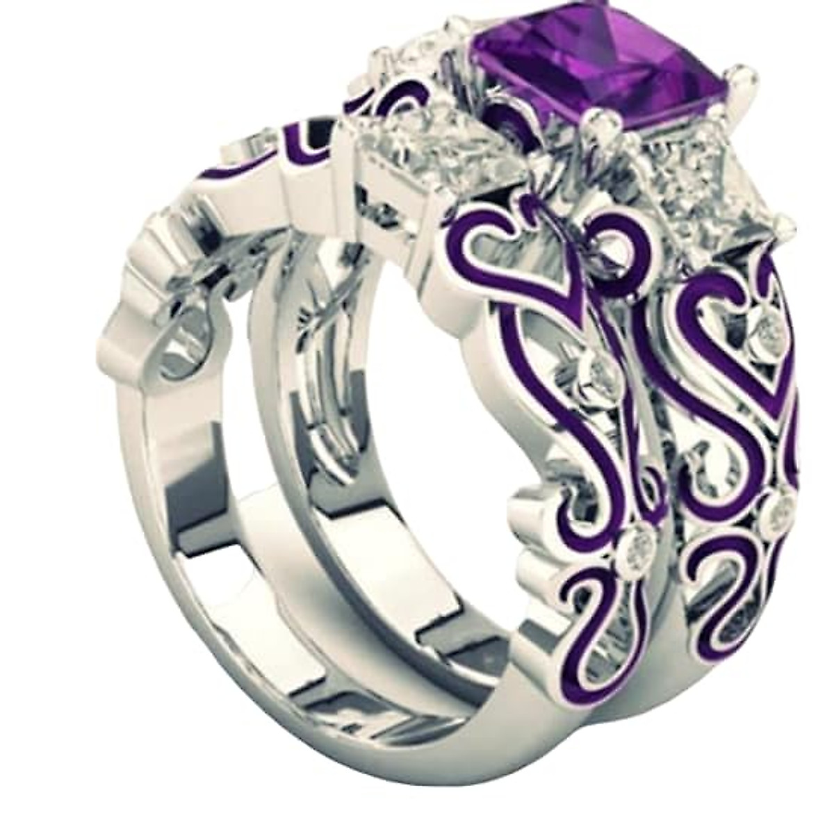 ZALKARI Princess Cut 3.10 Ct Purple Amethyst & VVS1/D Diamond Women,'s Engagement, Wedding Bridal Ring Set White Gold Plated