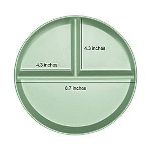 YBOBK HOME Portion Control Plate For Adults Weight Loss, Round Bariatric Portion Control Plate, Reusable Wheat Straw Divided Plate With 3 Compartments, Dishwasher & Microwave Safe (4 Pcs)