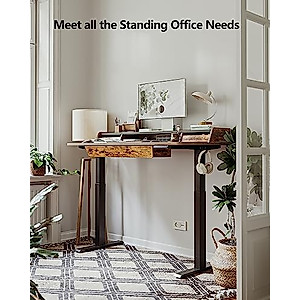BANTI Height Adjustable Electric Standing Desk with Three Drawers, 48 x 25 Inch Table with Storage Shelf, Sit Stand Desk with Storage Space, Splice Board with Black Frame/Rustic Brown Top