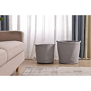 Grey-Clothes Basket with Handles, Laundry Basket, Hampers for Laundry, Grey Rope Basket Grey, Woven Blanket Basket, Toy Baskets, Floor Basket, Towel Basket, Environmental Protection Material
