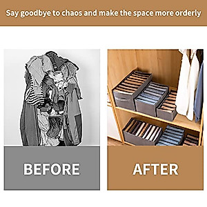 AQJUNONG Upgraded 3 Pcs Folding Drawer Organizers,Closet Clothes Organizer Storage Box, Nylon Jeans Drawer Divider Organizers for Pants Jeans T-shirt Legging Shirt Socks7 /7/11 Grids (Gray)