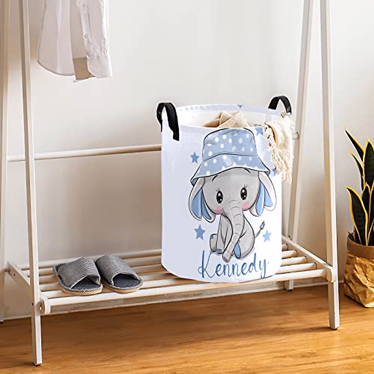 Personalized Baby Laundry Basket for Boys Girls Custom Laundry Hamper with Handle Collapsible Organizer Storage Bathroom Living Room Bedroom Decor (Baby elephant)