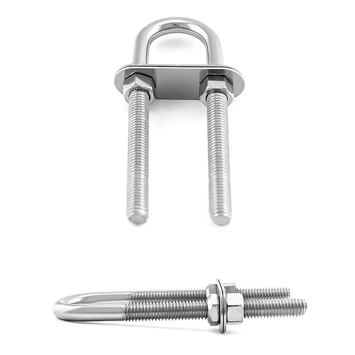 QWORK Marine Boat Stern Eye Tie Down U Bolt, 2 Pack, 3/8" Dia, 3-1/2" Thread Length, Stainless Steel