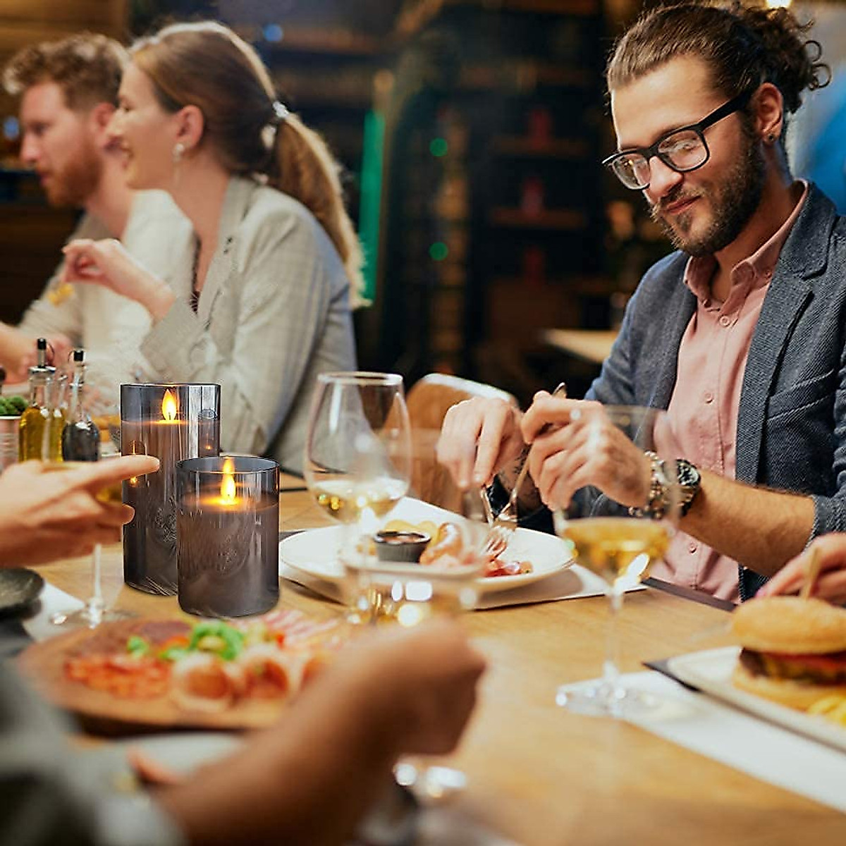 LED Flameless Candle Premium Black Glass with Remote Control Battery Operated Flickering Warm Light LED Pillar Candles Real Wax Wick 3 Pack D 3" H 4" 5" 6" Home Decor Premium Black