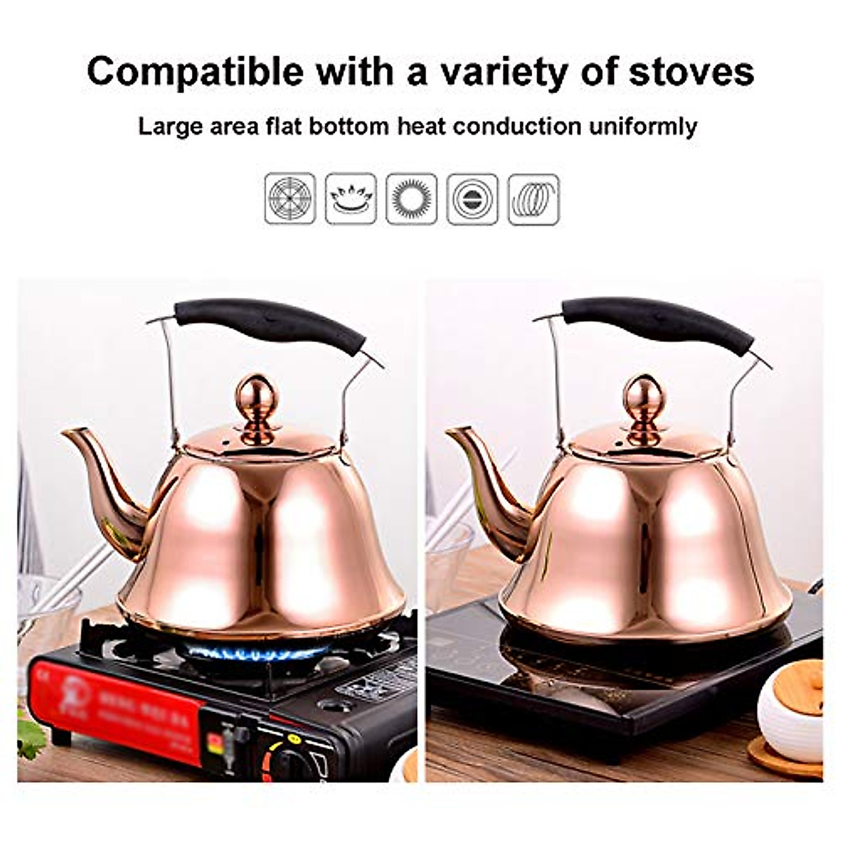Tea kettle, Whistling Tea Kettle Stovetop Food Grade Stainless Steel Teapot for Stove Top with Cool Touch Ergonomic Handle Teapot, Rivet-enhanced Household Fashion Whistle Teapot (Color : Rose gold,