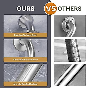 AmazerBath Shower Grab Bars for Bathtubs and Showers, Handicap Grab Bars for Shower Anti Slip, Shower Grab Bars for Senior for Wall Stainless Steel, Holds up to 500LBs, 12"L x 1"D, Brushed Nickel