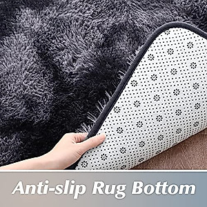 QXKAKA Soft Tie Dye Dark Grey 4x6 Area Rugs for Living Room Bedroom, Shag Shaggy Floor Rug Fuzzy Fluffy Carpet Soft Plush Furry Rug, Machine Washable Large Rug for Kids Home Decor Aesthetic