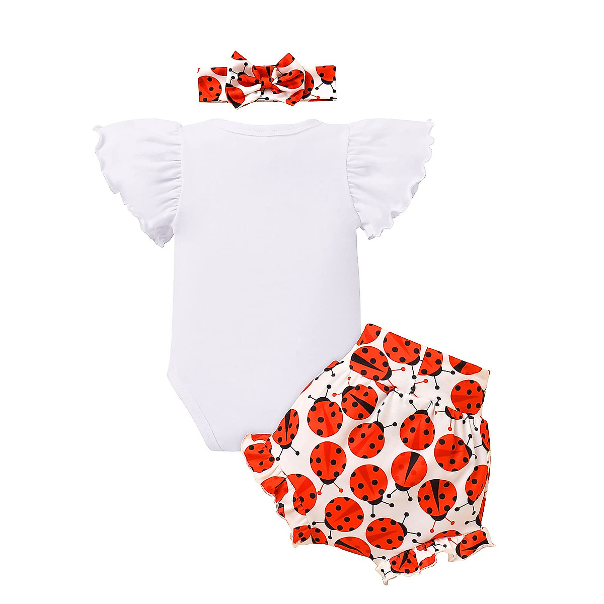 Ladybug Outfit for Baby Girl Newborn Romper Shorts Pants Bowknot Headband Hawaii Ladybug Themed Birthday Party Supplies Decorations Half 1st Birthday Coming Home Cake Smash Red - Ladybug 9-12 Months