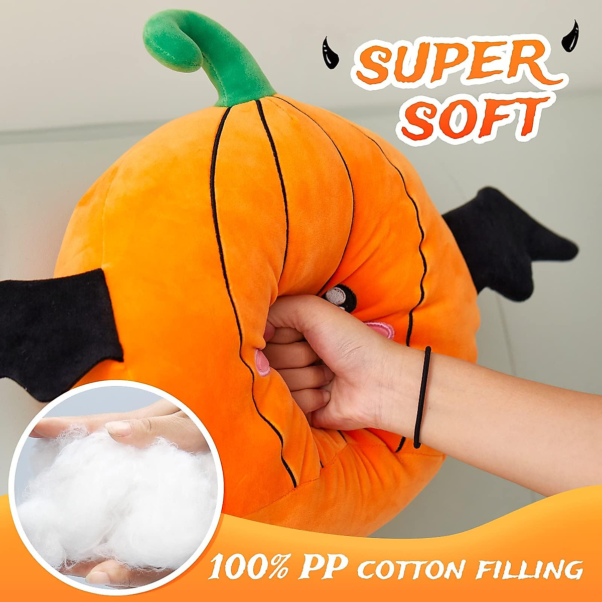 CozyWorld Pumpkin Bat Demon Plush Pillow Stuffed Animal Super Soft Sofa Cushion Stretchy Plushy Toy Halloween Party Decors Birthday 13”