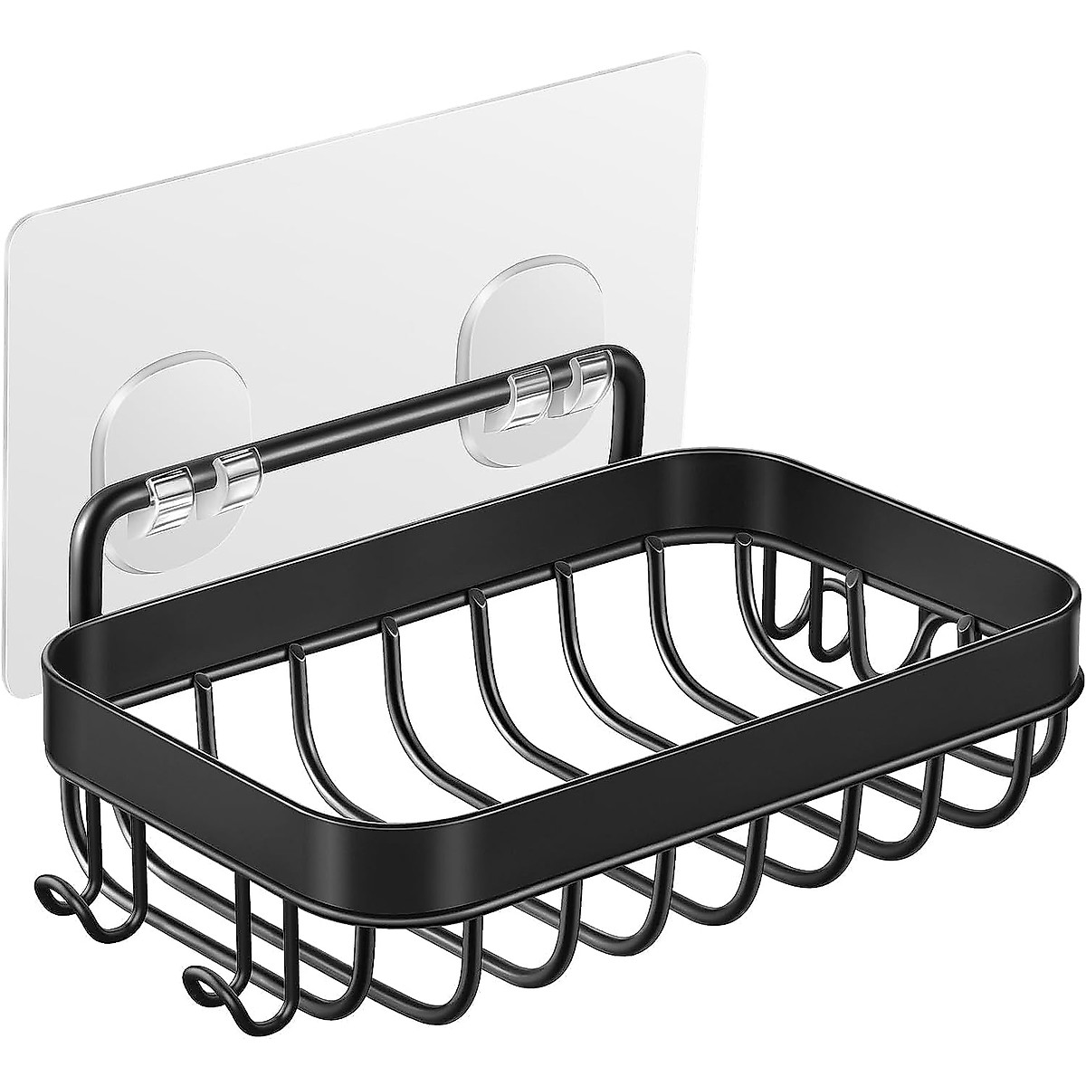 Soap Dish Holder for Shower Wall, 304 Stainless Steel Bar Soap Holder with Hooks for Bathroom, Sponge Holder for Kitchen Sink-Powerful Adhesive No Drilling