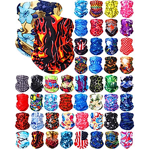 JaGely 50 Pieces Neck Gaiter Sports Neck Head Wrap Headband Scarf Face Bandana Hair Wrap Neck Tube Balaclava for Women Men (Charming Style)