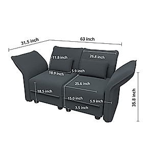LLappuil Velvet Modular Sectional Loveseat Sofa with Storage, 63" Love Seat 2 Seater Couch Perfect for RV and Small Apartment Grey